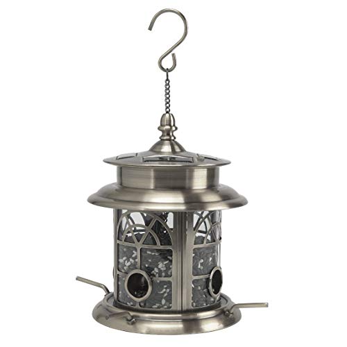 Sun-Ray 811016 Arch Inlay Solar Lighted Bird Feeder Hanging Lantern - Silver/Pewter