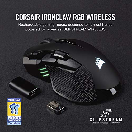 Corsair Ironclaw Wireless RGB - FPS and MOBA Gaming Mouse - 18,000 DPI Optical Sensor - Sub-1 ms SLIPSTREAM Wireless