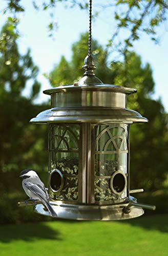 Sun-Ray 811016 Arch Inlay Solar Lighted Bird Feeder Hanging Lantern - Silver/Pewter