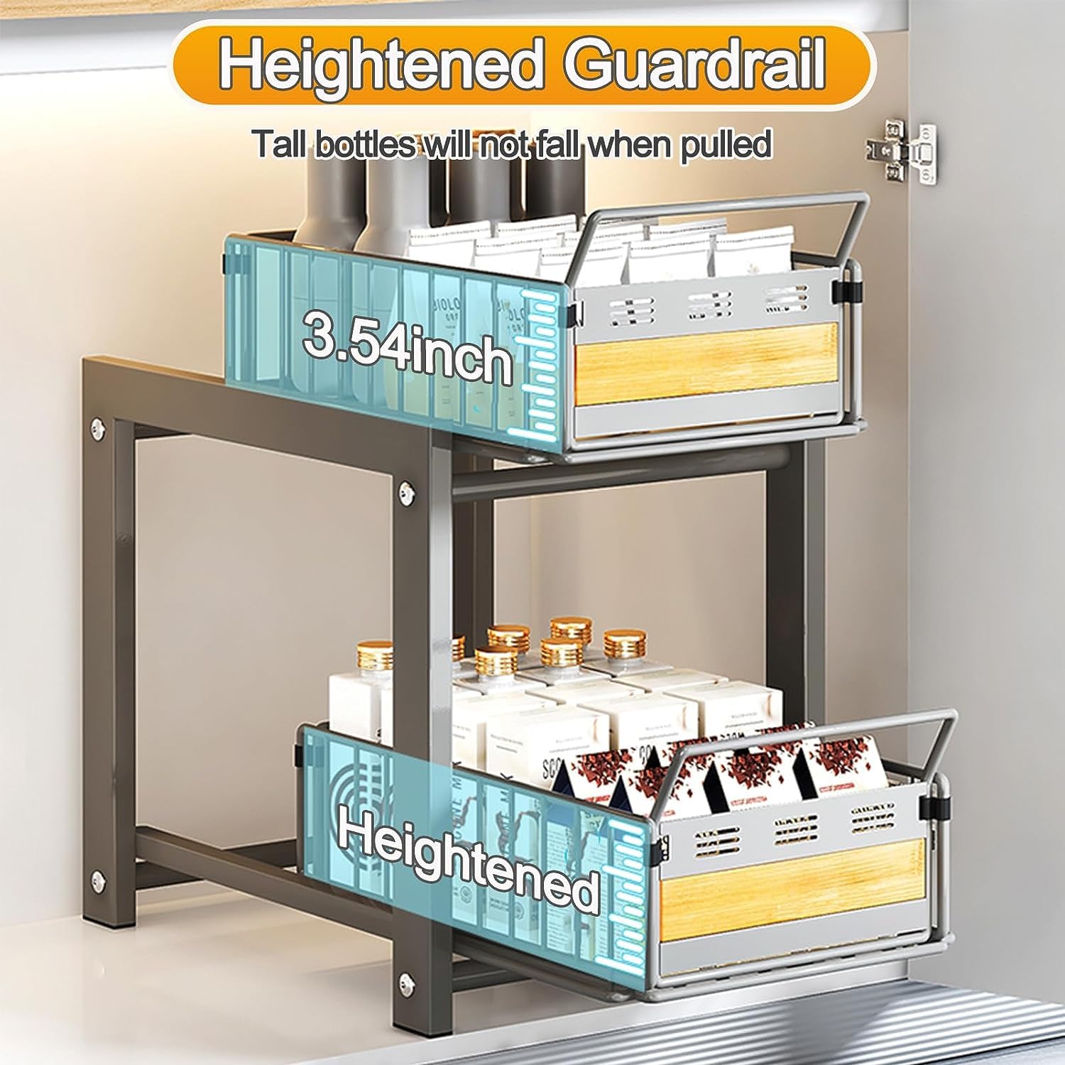 Fangtueh Under Sink Organizer, 2-Tier Pull Out Under Sink Organizers and Storage, Stainless Steel Under The Sink Organizer Bathroom Kitchen Sink Cabinet Organizer Undersink Organization, 1Pack Black