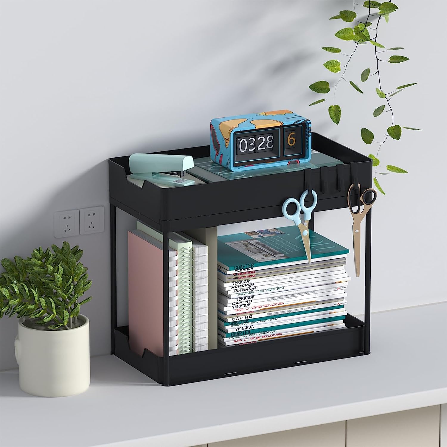 Black 2 Pack Under Sink Organizers and Storage, 2-Tier Sliding Cabinet Basket Organizer Multi-Purpose Under Sink Organizers and Storage for Bathroom Kitchen 40 x 22 x 31CM
