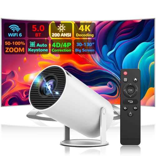 C Cosycost Mini Projector,Auto Keystone Correction Portable Projector 200 ANSI 4K Smart Projector with WiFi 6 BT 5.0 Screen Adjustment,180 Degree Flip,Built-in Android OS 11.0 Home Theater Projector