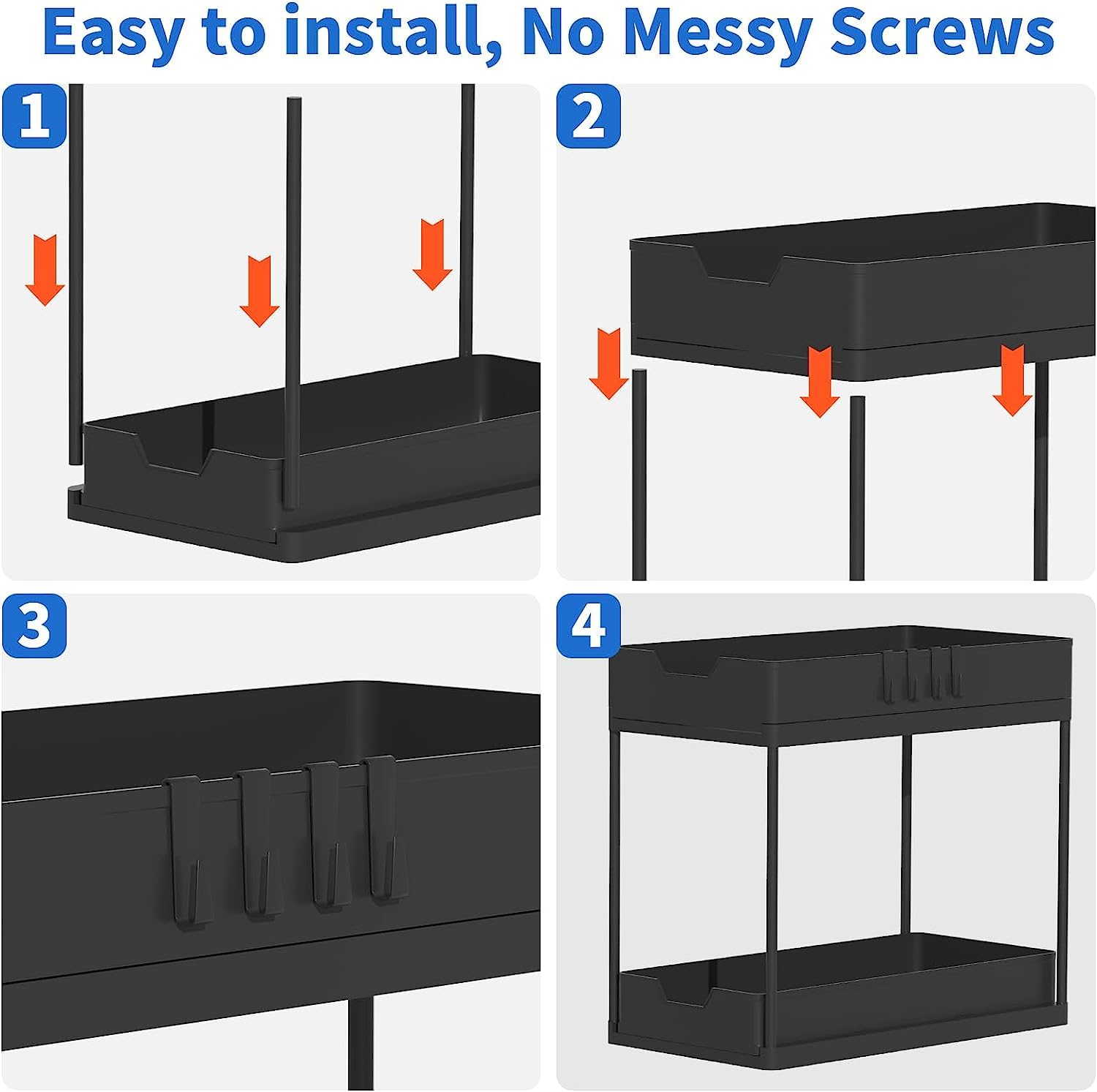 Black 2 Pack Under Sink Organizers and Storage, 2-Tier Sliding Cabinet Basket Organizer Multi-Purpose Under Sink Organizers and Storage for Bathroom Kitchen 40 x 22 x 31CM