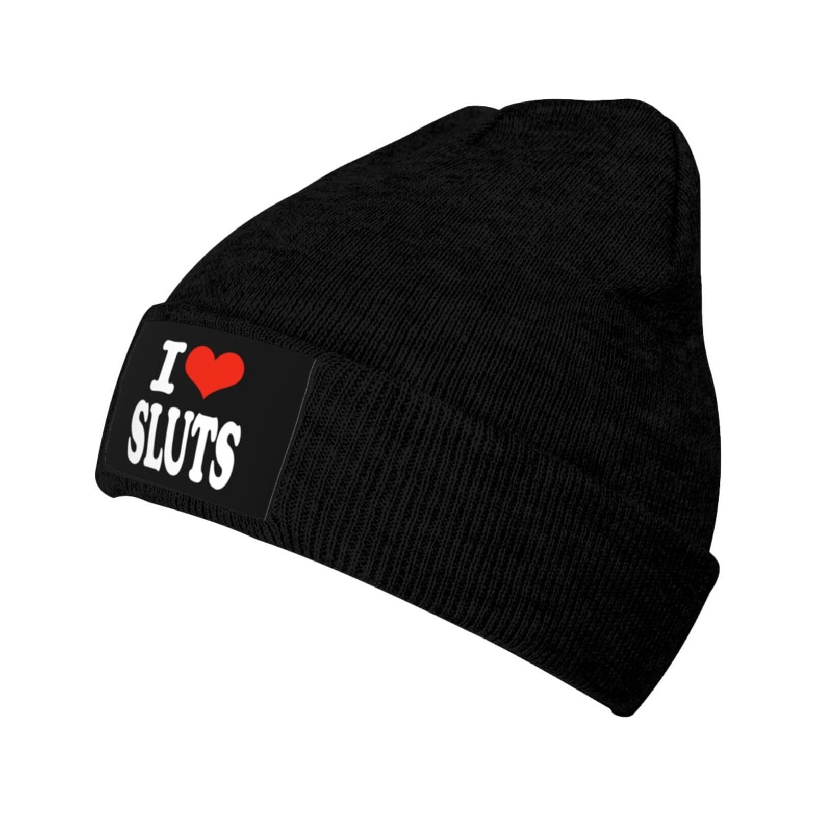 I Love Sluts Beanie Hat Men Skull Cap Women Winter Warm Hat Knitted Hat Slouchy Stocking Hat Knit Stretchy Cap Black