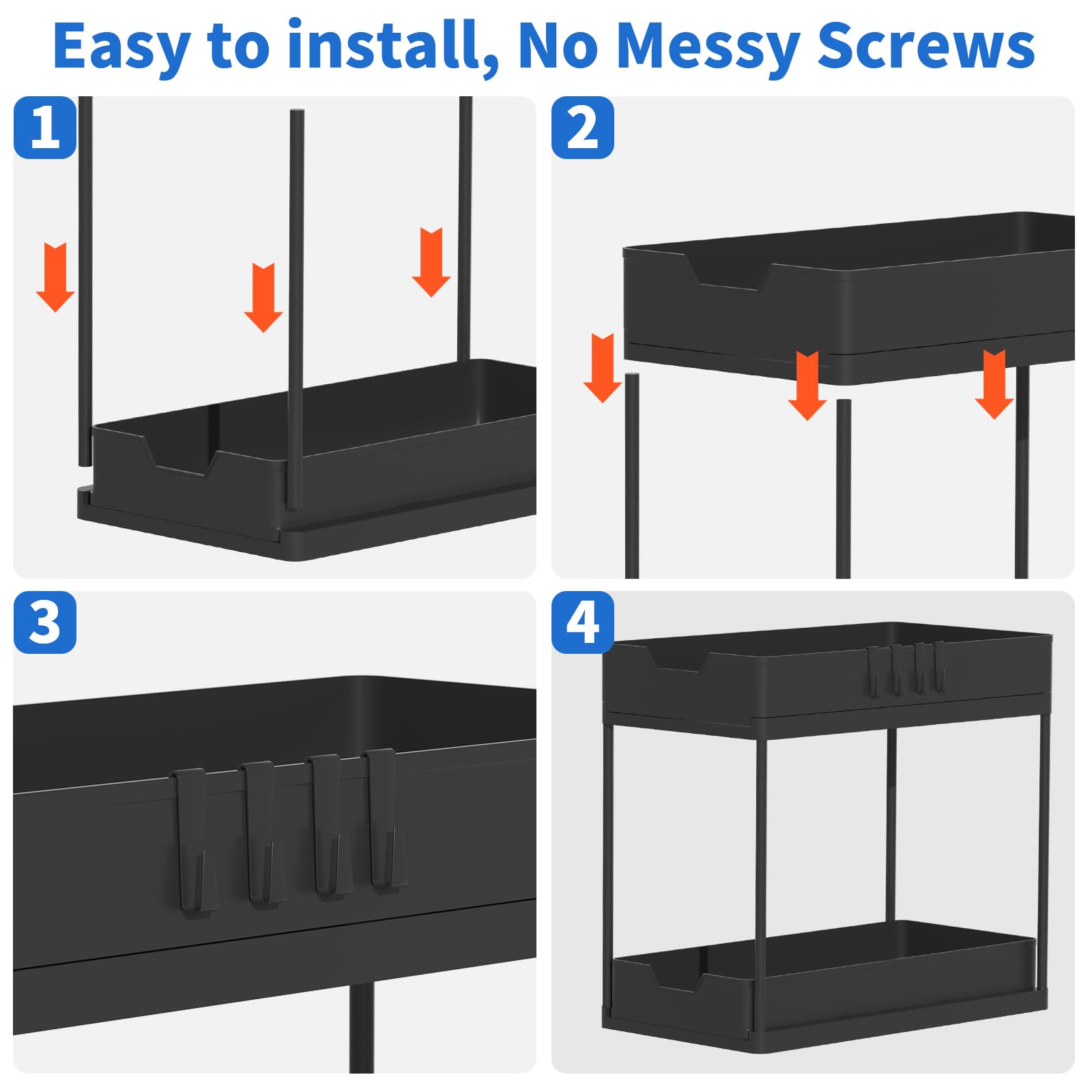 WISCLASS 2 Pack Under Sink Organizer,2 Tier Bathroom Cabinet Organizer with Sliding Basket,Multi-Purpose Under Sink Organizers and Storage for Bathroom Kitchen