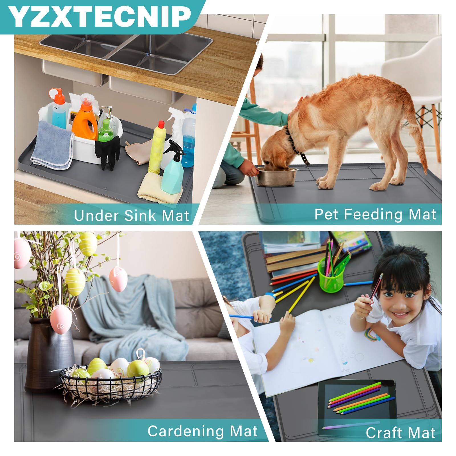 Under Sink Mat for Kitchen Waterproof, 34”x22”Or Smaller Cut to Fit Flexible Silicone Under Sink Liner with Drain Hole,Kitchen Bathroom Cabinet Organizer and Protector for Drips Leaks Spills