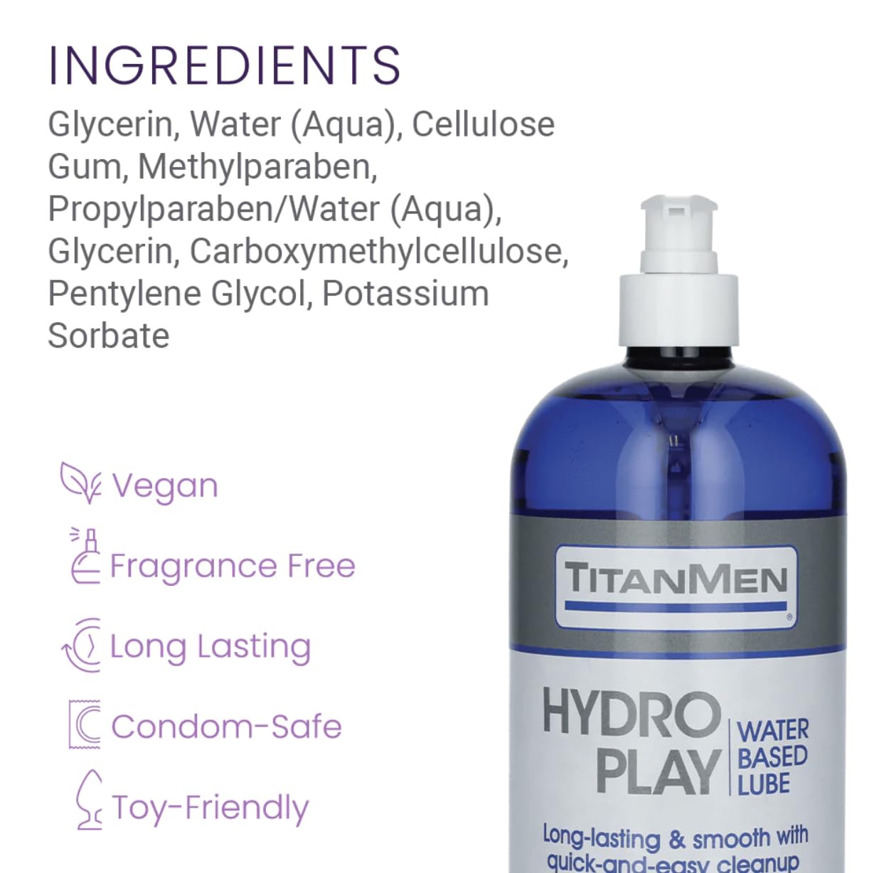 Doc Johnson TitanMen - Hydro Play Water Based Lube - Long lasting & Smooth with quick & easy clean up - Versatile and multi-purpose for all your pleasure play - 32 fl oz (946.3 mL)