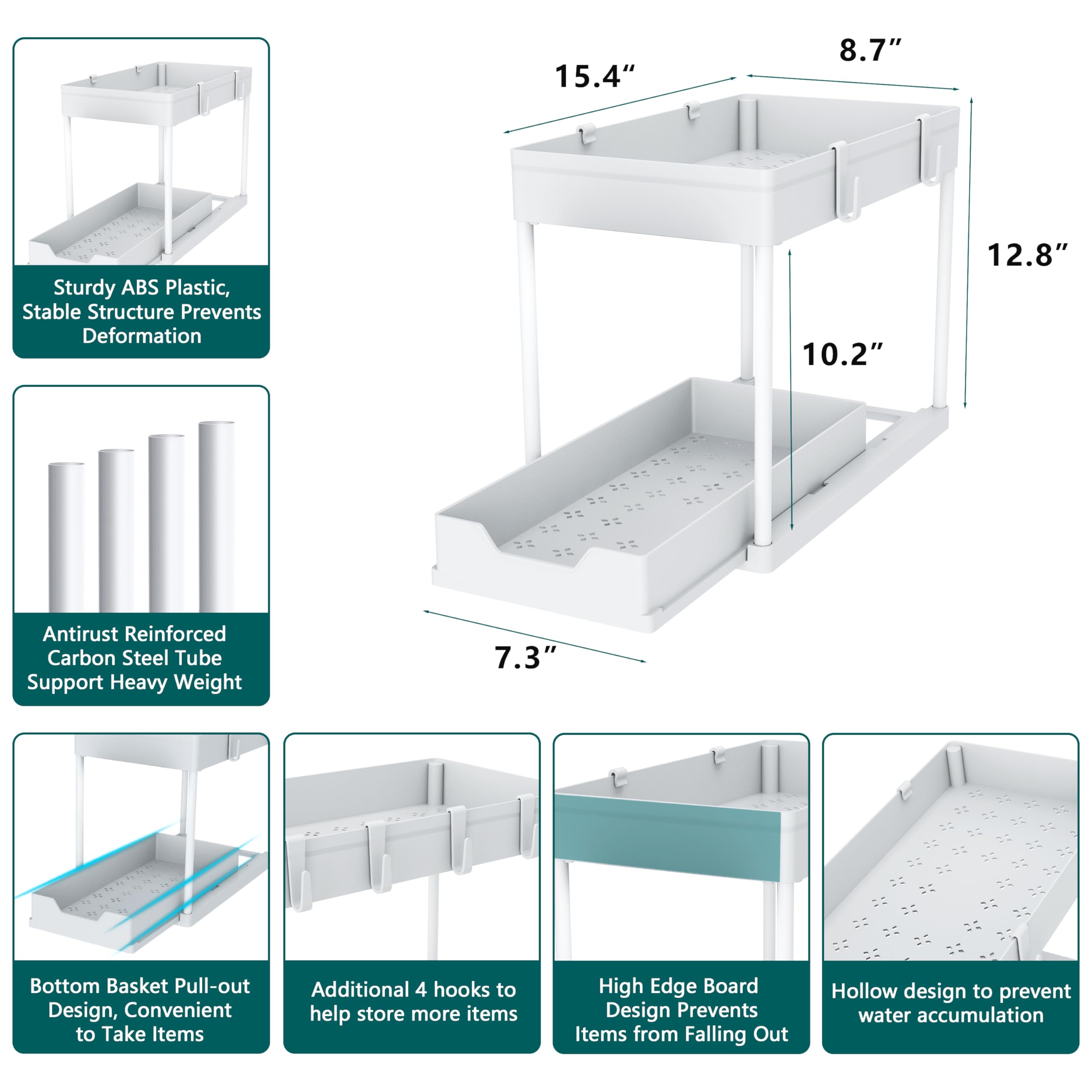 MEAFBIRD 2 Pack Under Sink Organizer, 2 Tier Bathroom Cabinet Organizer with Sliding Basket, Multi-Purpose Under Sink Organizers and Storage for Bathroom Kitchen