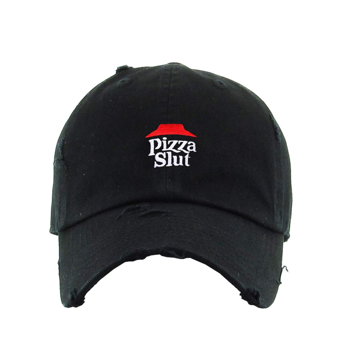 Pizza Slut Dad Vintage Baseball Cap Embroidered Cotton Adjustable Distressed Dad Hat Black