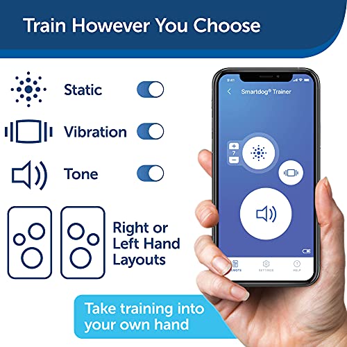 PetSafe SMART DOG Training Collar – Uses Smartphone as Handheld Remote Control – Tone, Vibration, 1-15 Levels of Static Stimulation – Bluetooth Wireless System – All in One Pet Training Solution