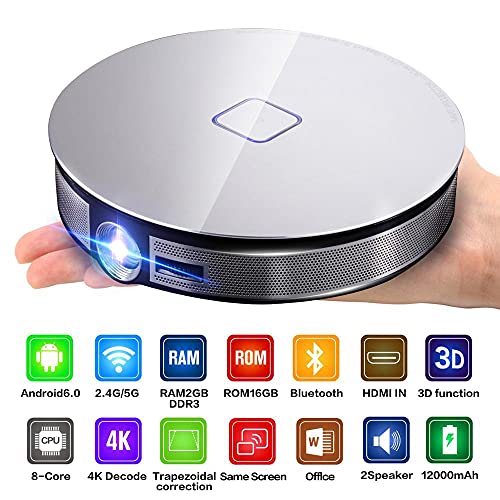 WDSD Portable DLP MINI Projector 12000mAh Battery 1280x720P Android -compatible Support 1080P 4K