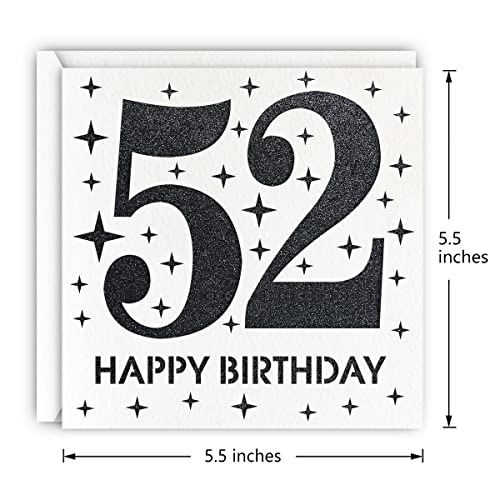 Black 52nd Birthday Card, Laser Cut Glitter Woman Man Age 52 Gift For Husband, Brother, Father