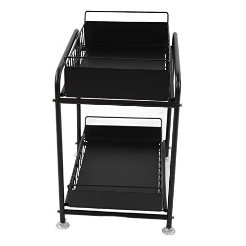 Oumefar Under Sink Organizer , Anti Rust Pull Out Mesh Basket Stable 2 Tier Stackable Multi Use with Sliding Drawer for Kitchen