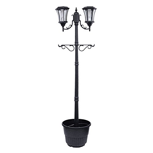 Sun-Ray 312007 Martens Two Head Solar Lamp Post and Planter, 7 ft, Black