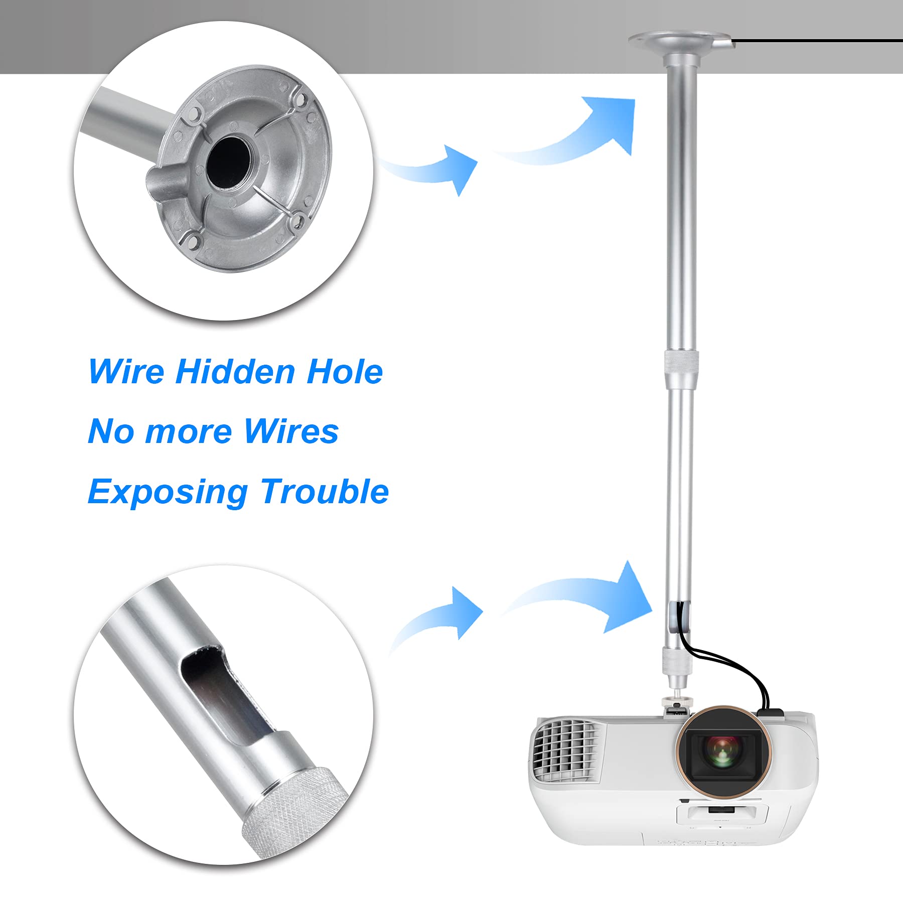 YiePhiot Ceiling Wall Projector Mount Universal Projector Bracket Extendable Height Camera Mount 15-24in Wall Hanger Projector Stand for DLP Projector Video Projector CCTV DVR Camera