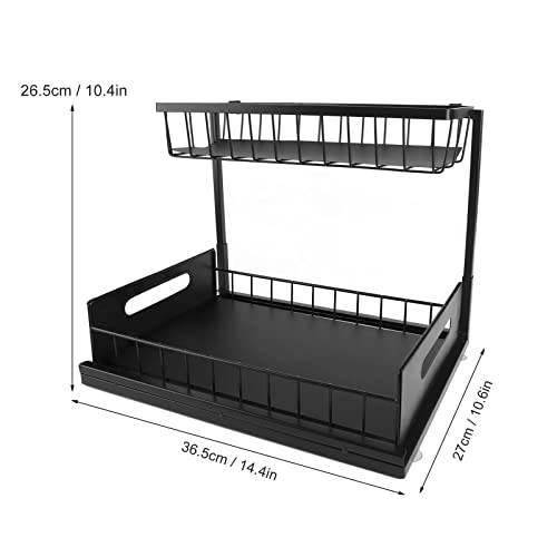 Miskall Under Sink Organizer L Shape 2 Tier Slide Out Sink Shelf for Under Kitchen Bathroom Sink Organizers and Storage Cabinet Organizer Black
