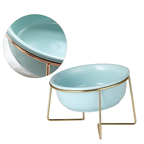 Balacoo 2pcs Container for Kitten Ceramic Pets Stress Care- Dog Gold Cervical Dispenser Iron Blue Dish Stand Use Slant Tilted Pet Dishes with Titled Puppy High Food Eating Free