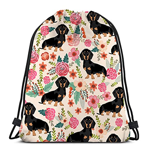 KENT HILL Florals Dachshund God Pattern Print Drawstring Backpack,Of Sailboat Style Drawstring Backpack.String Bag Sackpack Cinch for Gym Shopping Sport Yoga