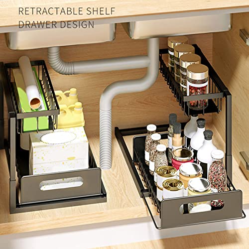 Miskall Under Sink Organizer L Shape 2 Tier Slide Out Sink Shelf for Under Kitchen Bathroom Sink Organizers and Storage Cabinet Organizer Black