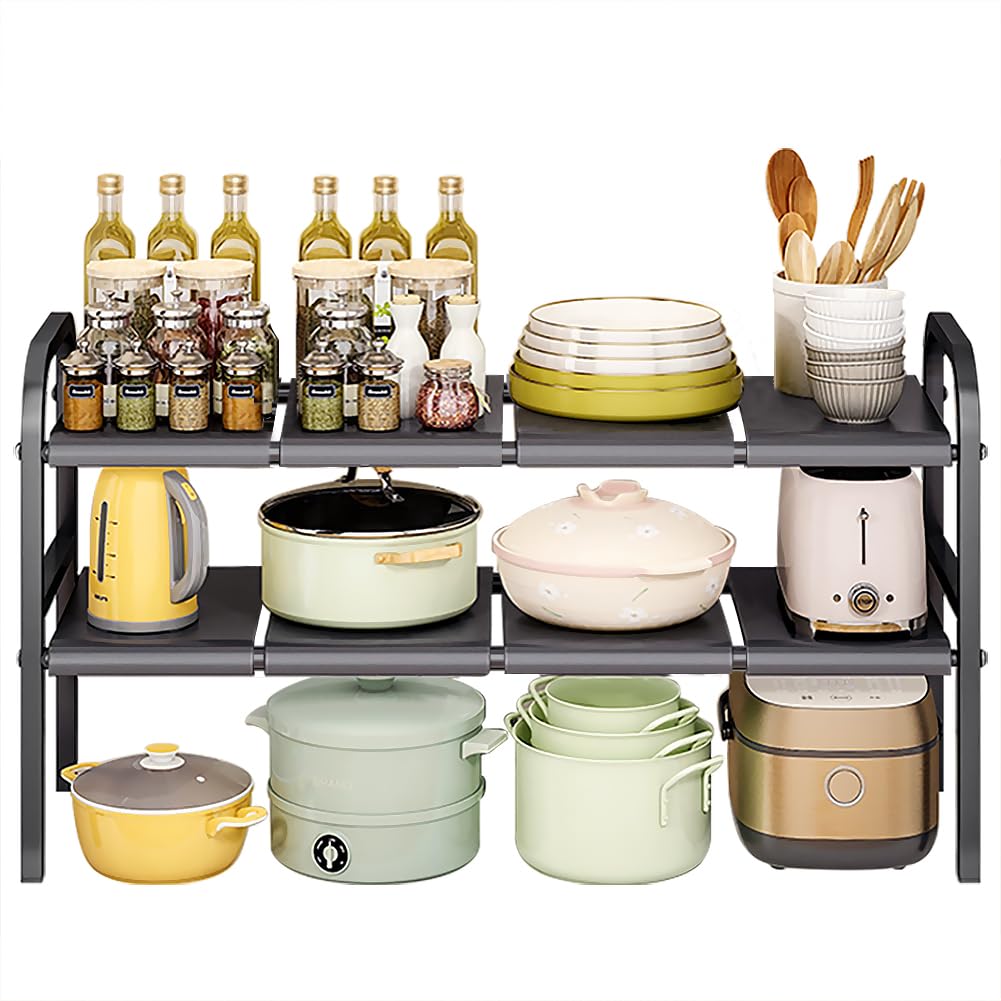 TLCHEN 2 Tier Under Sink Organizers and Storage,Expandable Cabinet Shelf Organizer,with 8 Removable Panels Multi-Purpose Storage Shelf,for Kitchen Bathroom Storage Rack(BLACK)