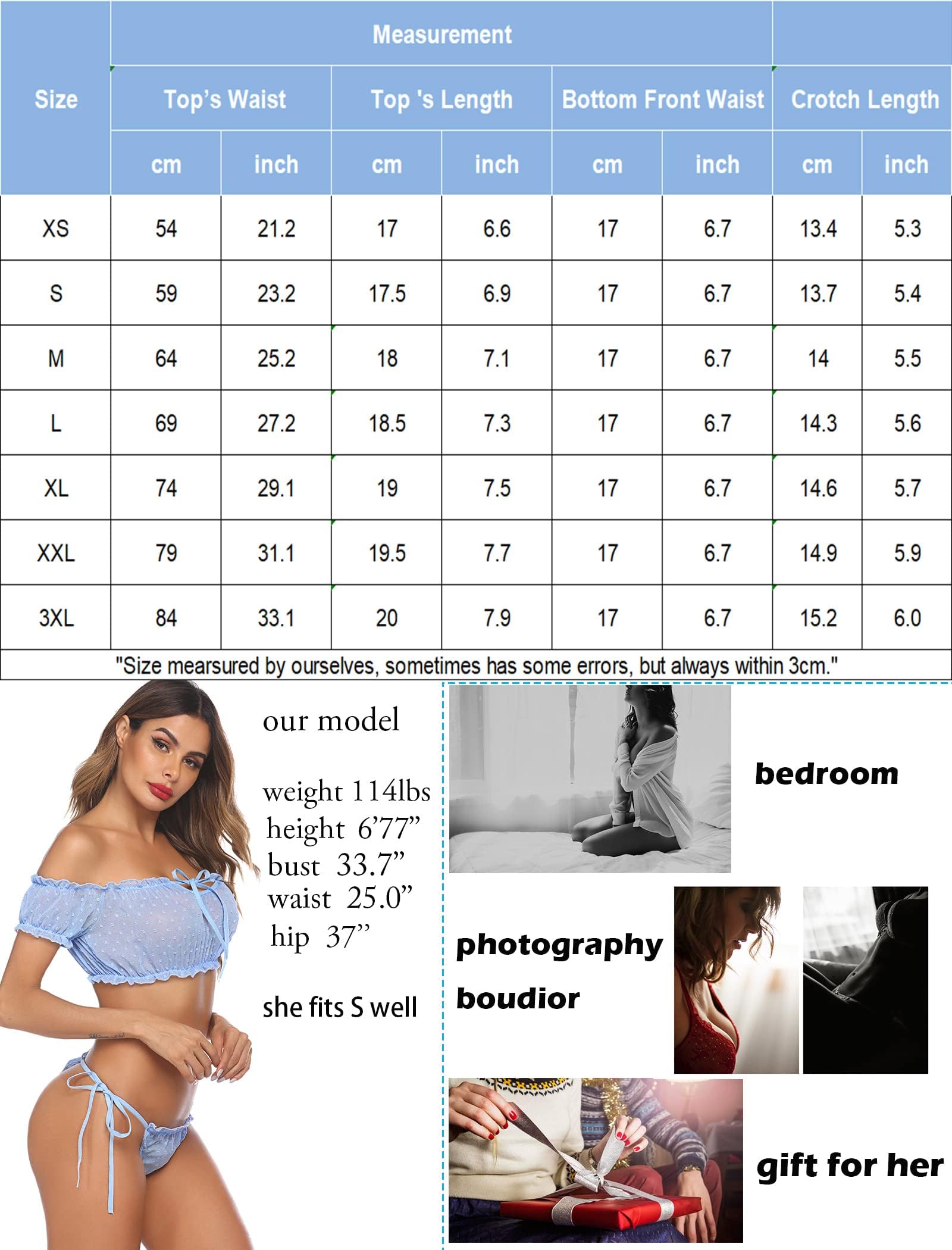 Avidlove Women's Lace Lingerie Bra and Panty Set Bow Tie Babydoll Bodysuit Blue L