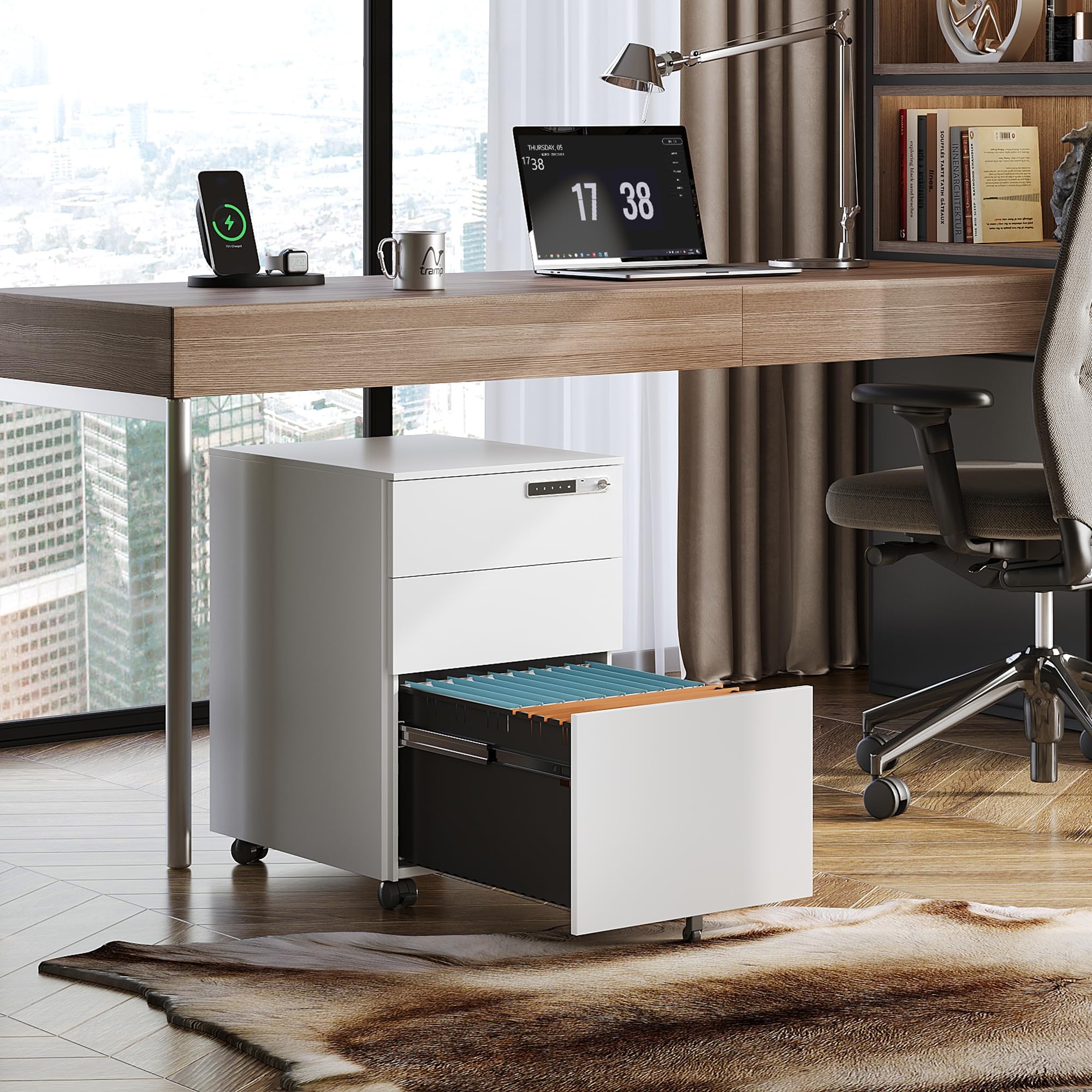 DEVAISE 3-Drawer Mobile File Cabinet with Smart Lock, Pre-Assembled Steel Pedestal Under Desk, White