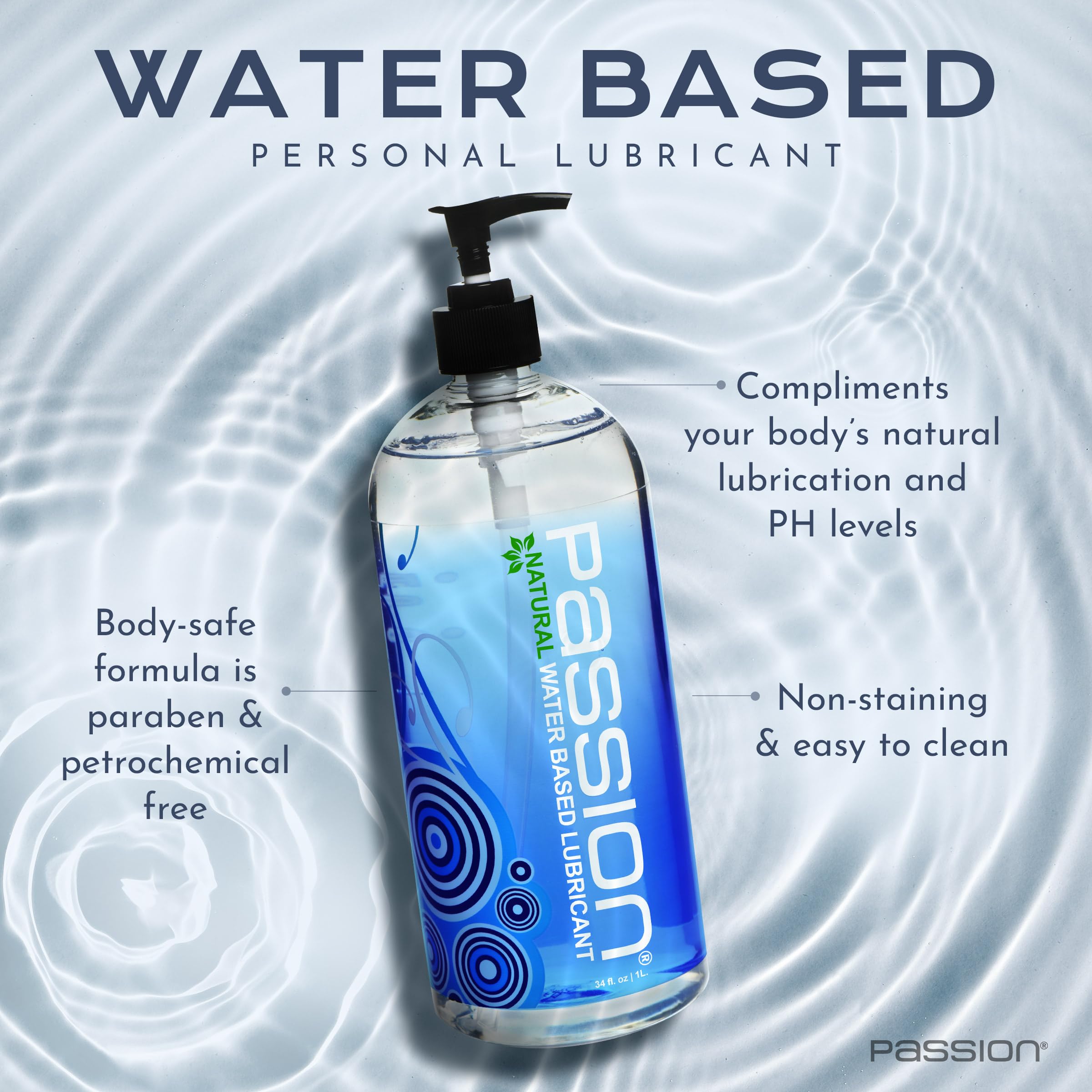 Passion Natural Water-Based Personal Lubricant Twin Pack, Premium, Non-Sticky, Easy-to-Clean Formula for Smooth, Comfortable Use - 34 Fl Oz (Pack of Two)