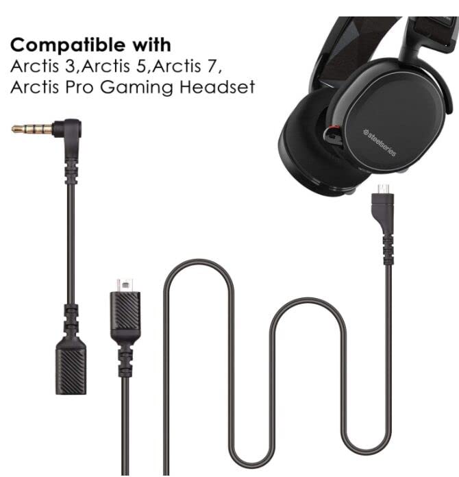 EARLA TEC Replacement Audio Cable Cord, Compatible for SteelSeries Arctis 3 /Arctis 5/ Arctis 7 /Arctis Pro Gaming Headphones with Male to 3.5mm Female Cable Adapter (with 3.5mm converter, Black)