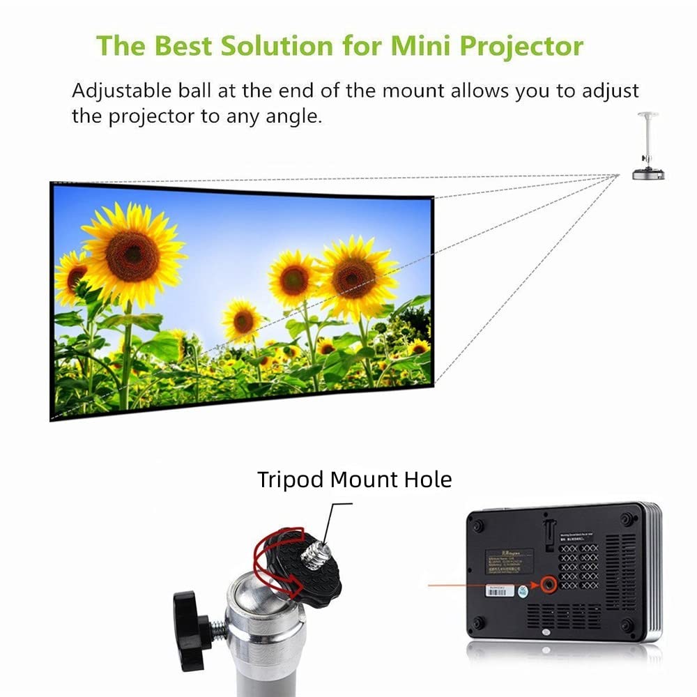 Boewill Mini Ceiling Wall Projector Mount Stand 360° Rotation Tripod Mount Compatible with Most Mini Projectors Digital Camera Camcorder (135mm. Grey)