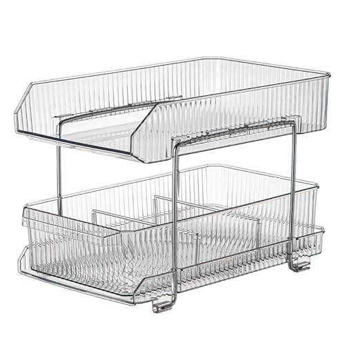 Shelfing Cart, Extensive Under Sink Shelf, Effortless Kitchen Storage Racks, 2-Tier Clear Kitchen Storage Rack, Secure Kitchen Pantry Organizers, 2-tier Stackable Storage Shelves for Kitchen Use