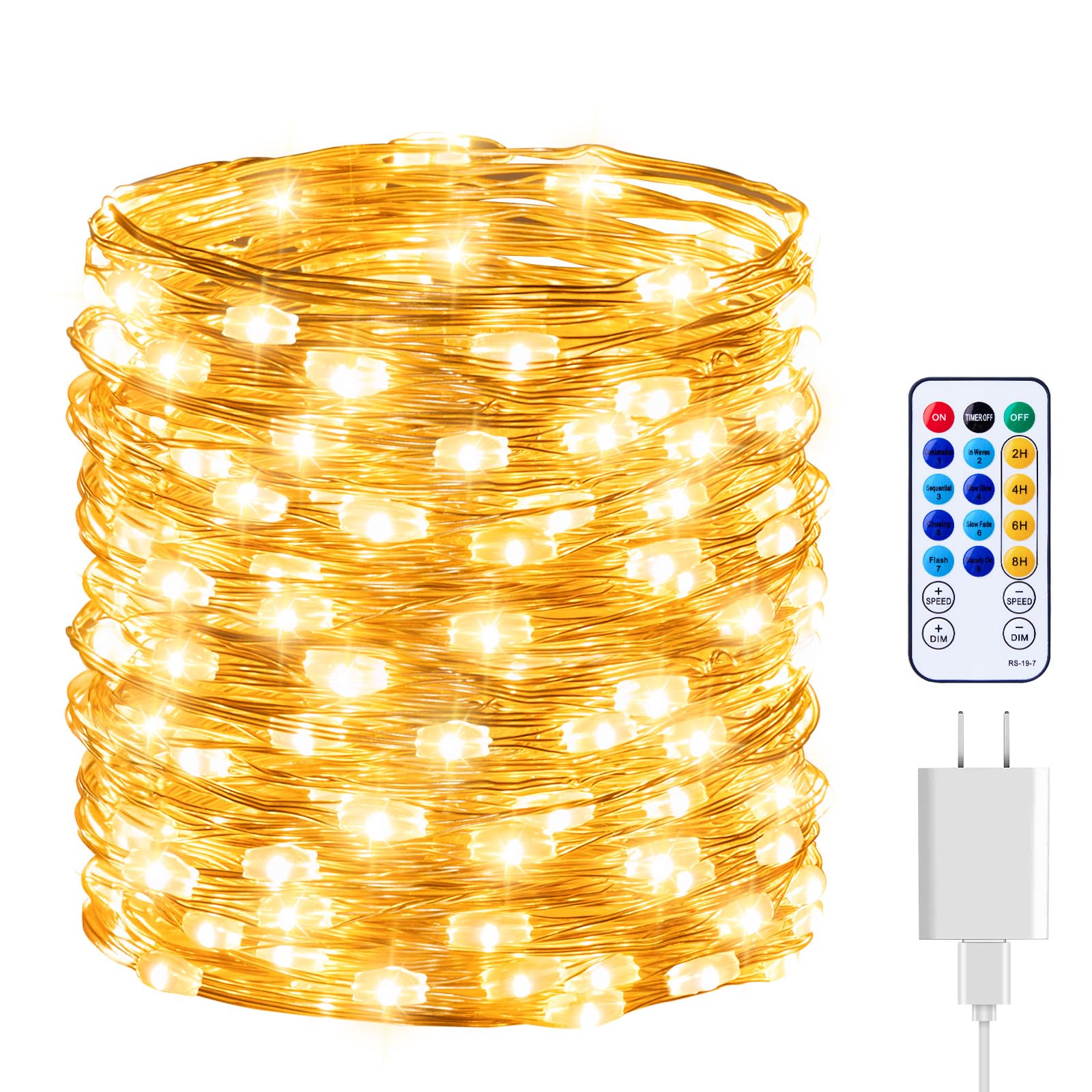 Minetom USB Fairy String Lights with Remote and Power Adapter, 66 Feet 200 Led Firefly Lights for Bedroom Wall Ceiling Christmas Tree Wreath Craft Wedding Party Decoration, Warm White