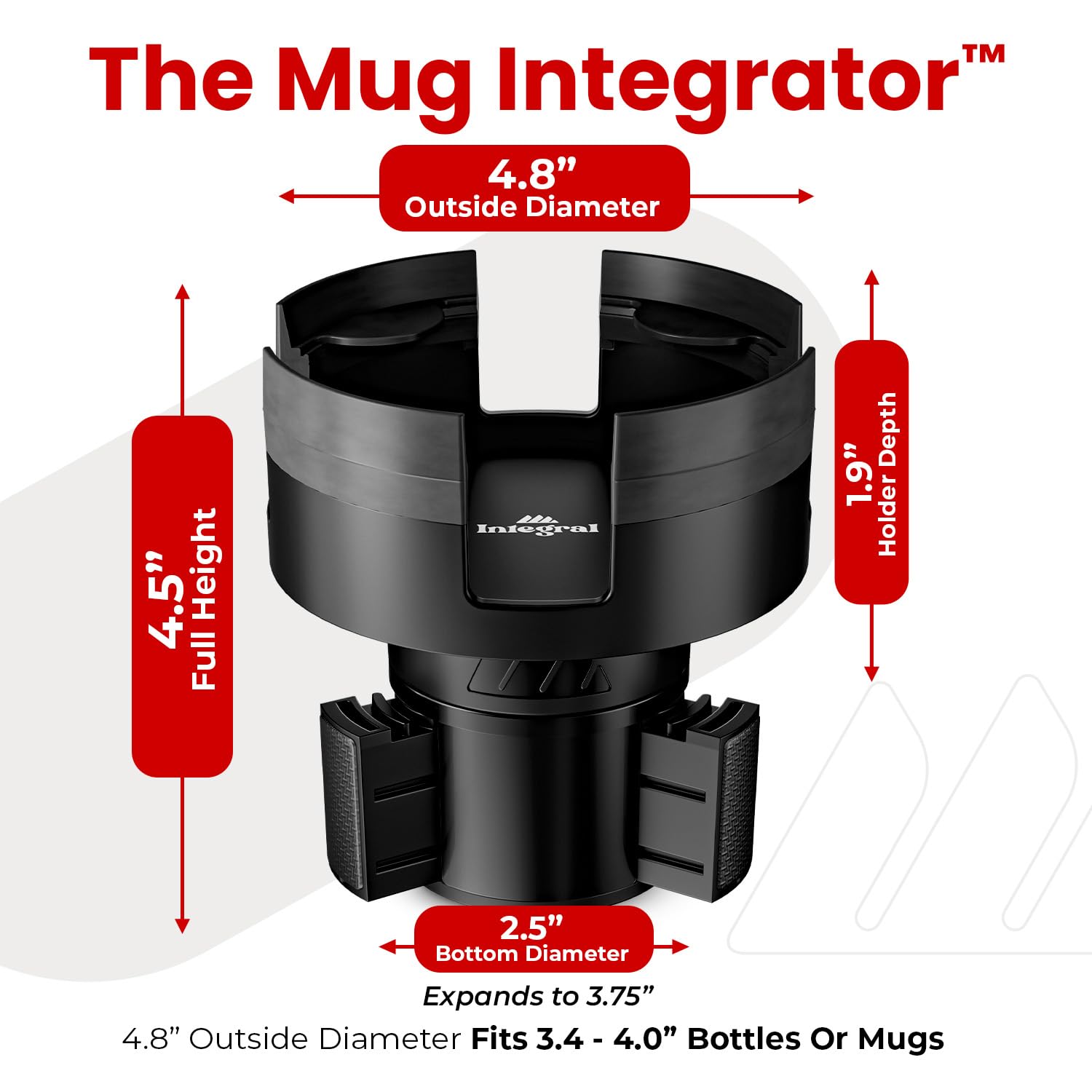 Integral Mug Integrator Expandable Mug Holder - YETI 14oz Rambler Cup Holder - Coffee Mug Car Cup Holder Expander with Adjustable Base - Rubber Tabs Hold Most Coffee Mugs Ramblers 10oz