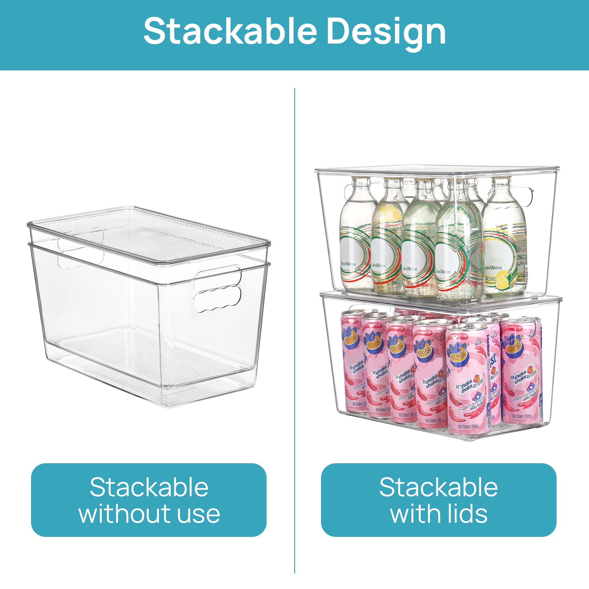 Vtopmart 6 Pack Clear Stackable Storage Bins with Lids,XLarge Plastic Containers with Handle for Pantry Organizer and Storage,Perfect for Kitchen,Fridge,Cabinet, Closet,Bathroom Organization