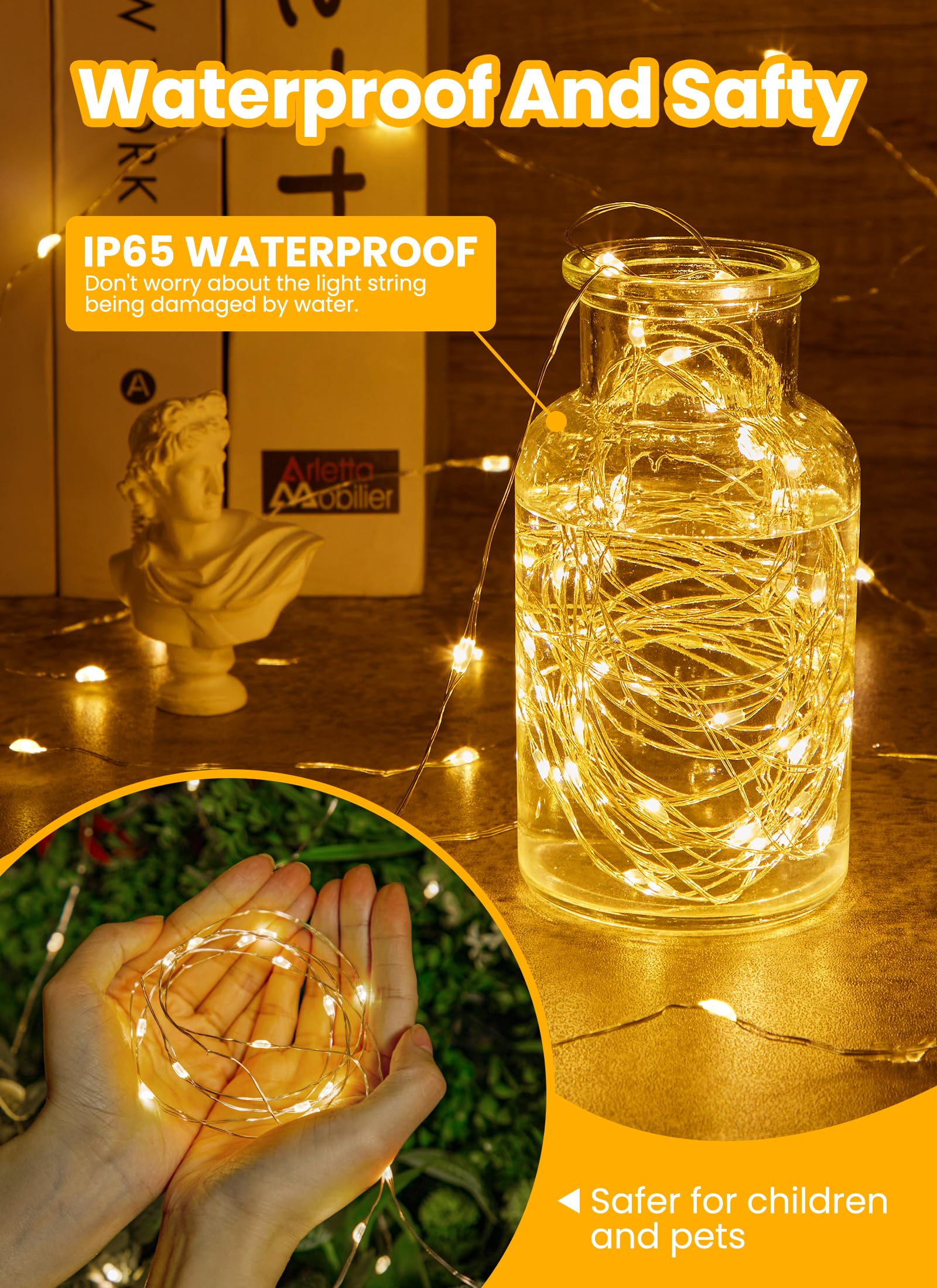 Minetom USB Fairy String Lights with Remote and Power Adapter, 66 Feet 200 Led Firefly Lights for Bedroom Wall Ceiling Christmas Tree Wreath Craft Wedding Party Decoration, Warm White