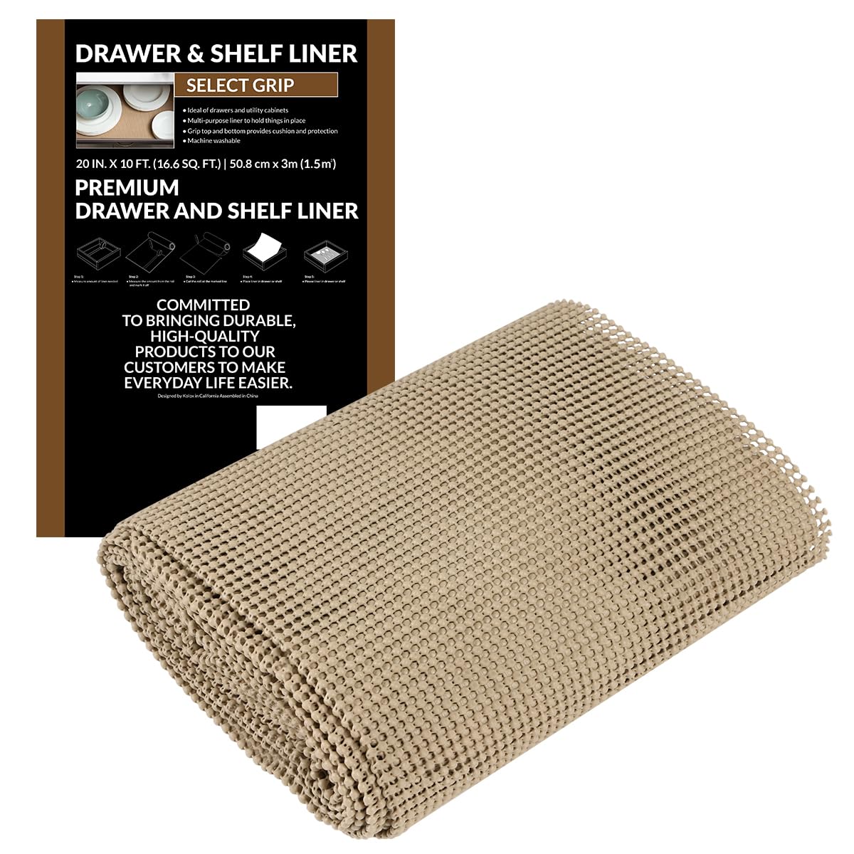 KOLOX 20 inch Shelf Liner for Kitchen Cabinets, Non Slip Shelf Paper & Drawer Liner, Non Adhensive White Drawer Liner 20 inch x 10 ft, Shelves Liner Strong Grip Liner for Kitchen