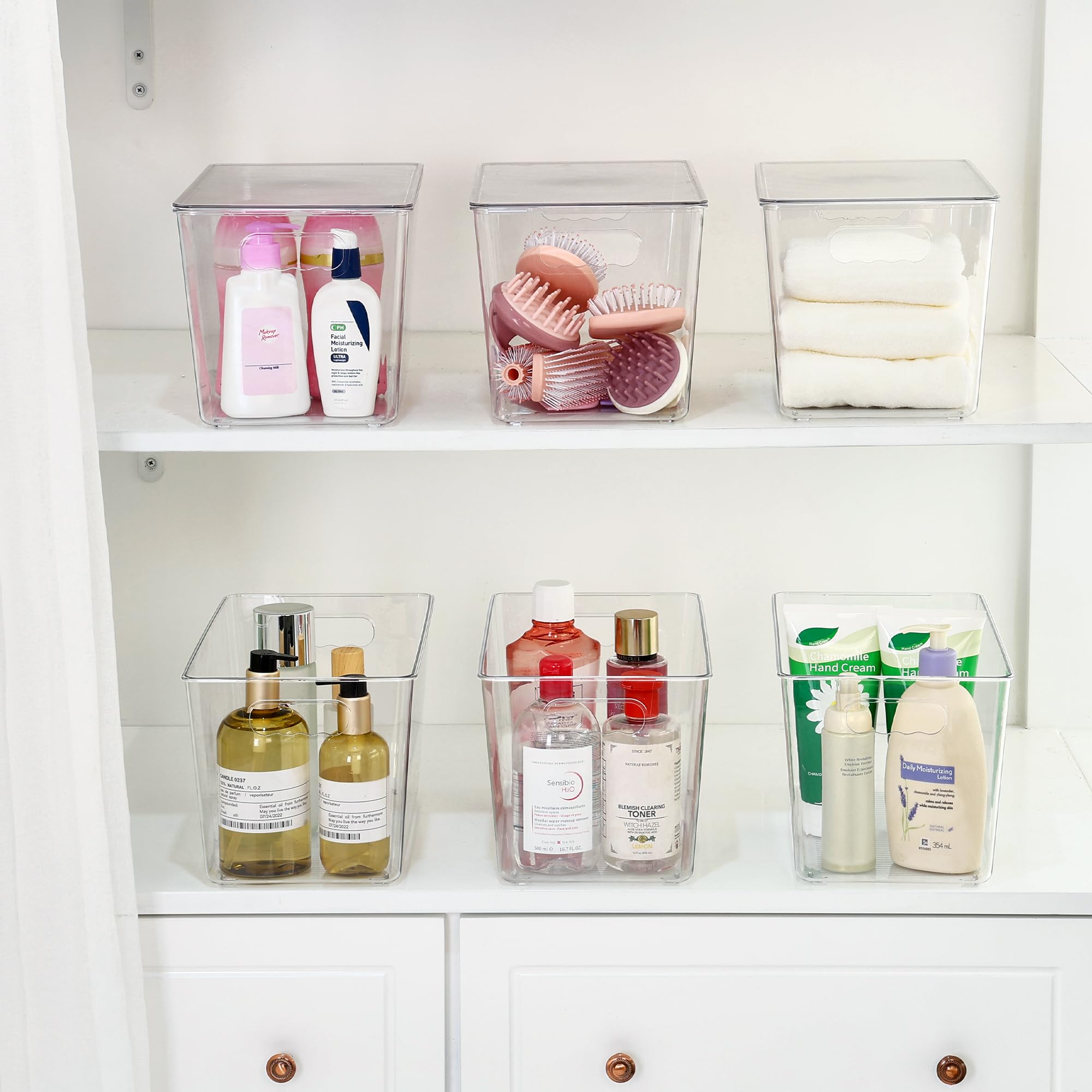 Vtopmart 6 Pack Clear Stackable Storage Bins with Lids,XLarge Plastic Containers with Handle for Pantry Organizer and Storage,Perfect for Kitchen,Fridge,Cabinet, Closet,Bathroom Organization