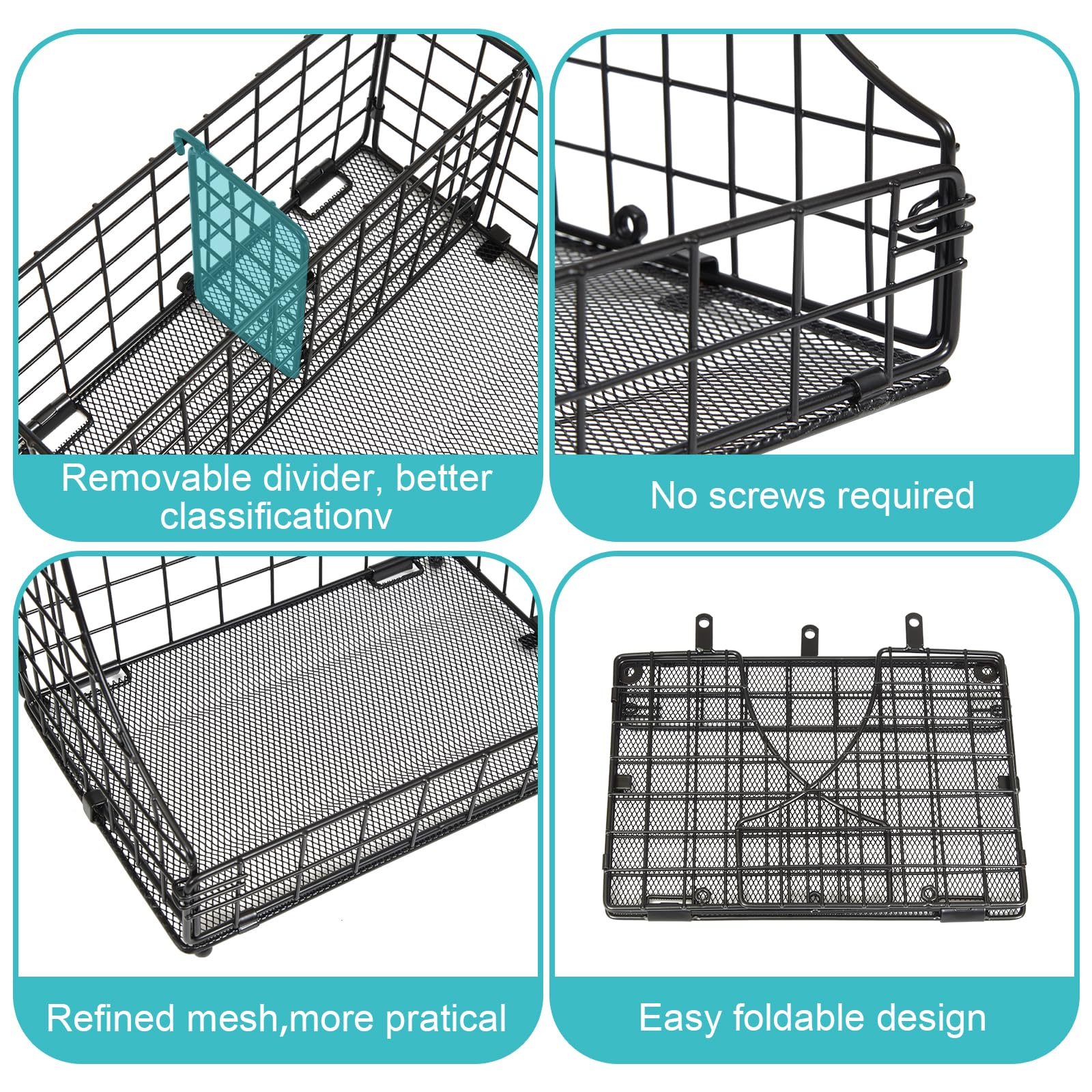 Stackable Tea Bag Organizer with Removable Divider and Hooks Wall Mount 3 Tier Metal Wire Storage Basket Countertop Coffee Condiment Snack Holder Rack for Home Office Kitchen Cabinet Pantry Black