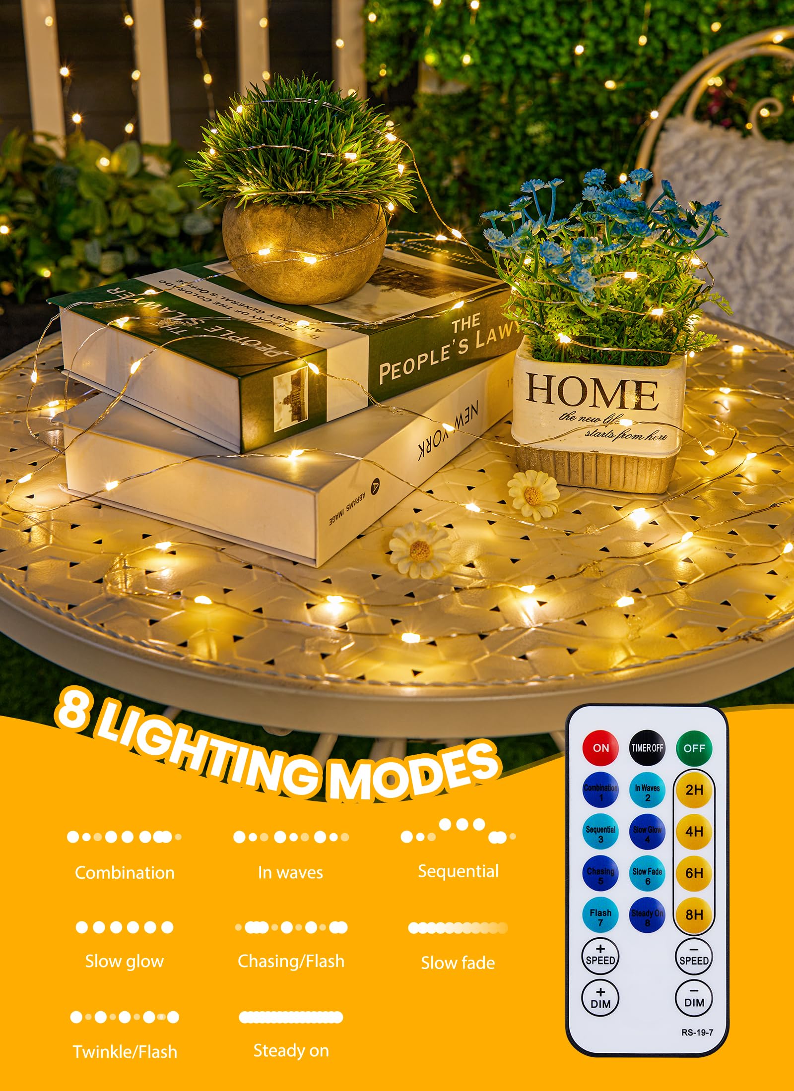 Minetom USB Fairy String Lights with Remote and Power Adapter, 66 Feet 200 Led Firefly Lights for Bedroom Wall Ceiling Christmas Tree Wreath Craft Wedding Party Decoration, Warm White