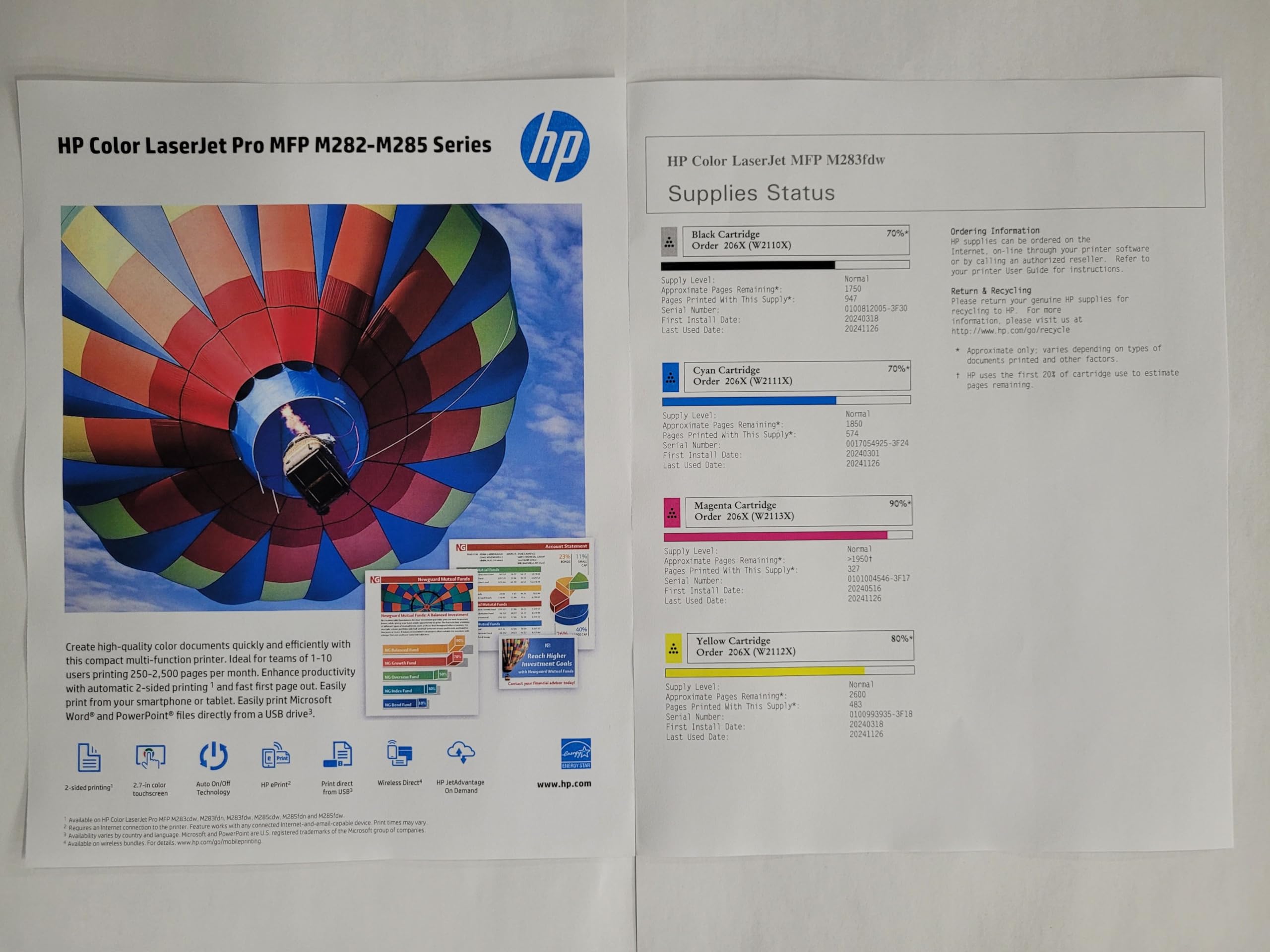 HP Laserjet Pro MFP M283fdw Wireless All-in-One Color Laser Printer, Mobile Print&Scan&Copy&Fax, Duplex Print, 22ppm, 2.7" Touchscreen, Wi-Fi, Compatible with Alexa(7KW75A), Lanbertent Printer Cable