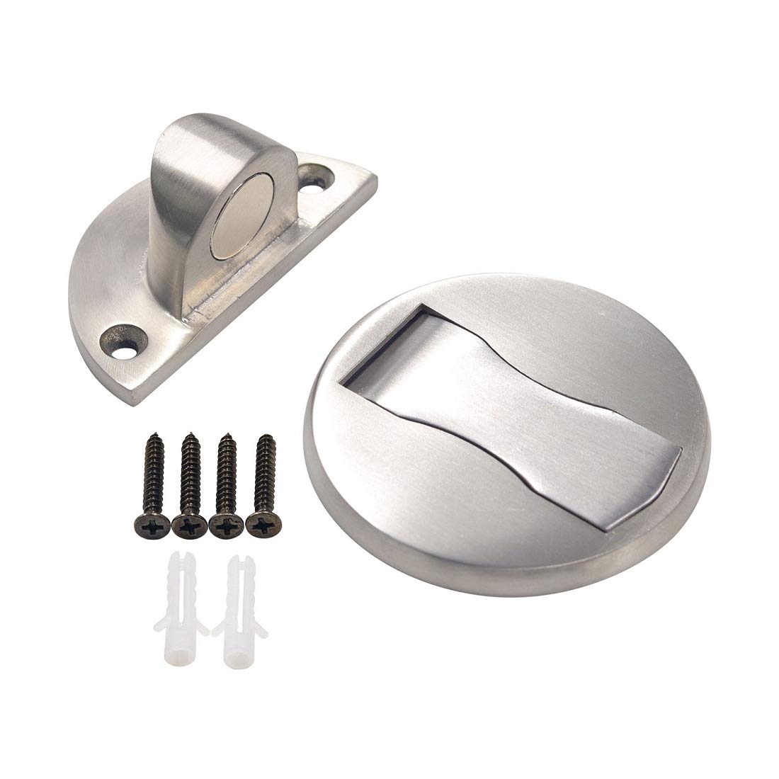Door Stop, Magnetic Door Catch Doorstop Heavy Duty Brushed Finish with Screw Mount 304 Stainless Steel --Silver