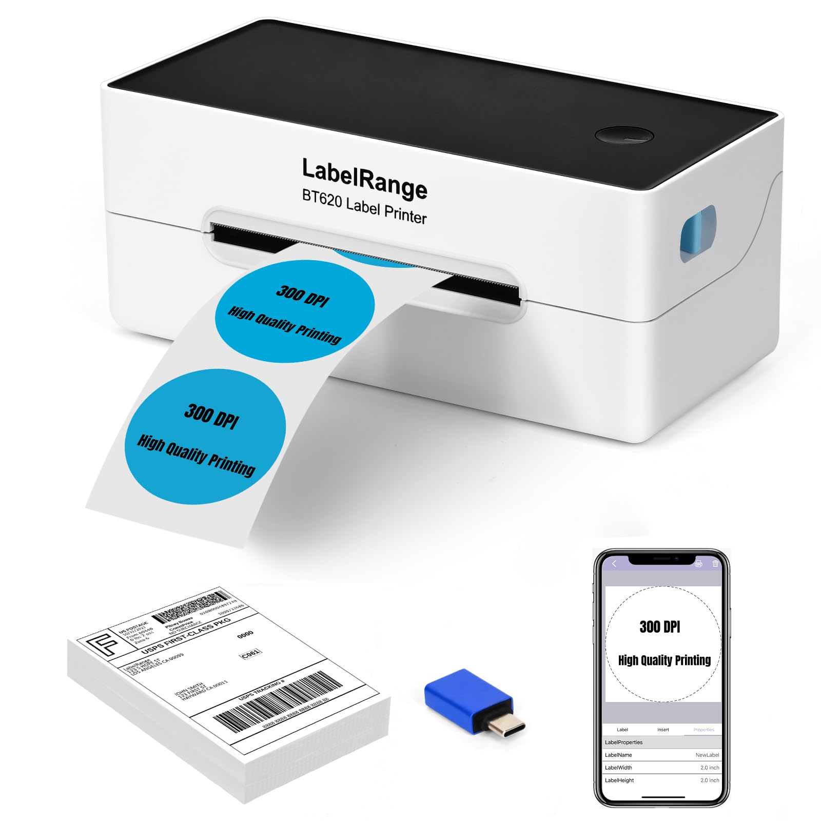LabelRange 300DPI High Resolution Thermal Label Printer - Commercial Grade Shipping Label Printer 4x6, Support Amazon Ebay Paypal Shopify Etsy Shipstation and More on Windows, Mac and Linux System
