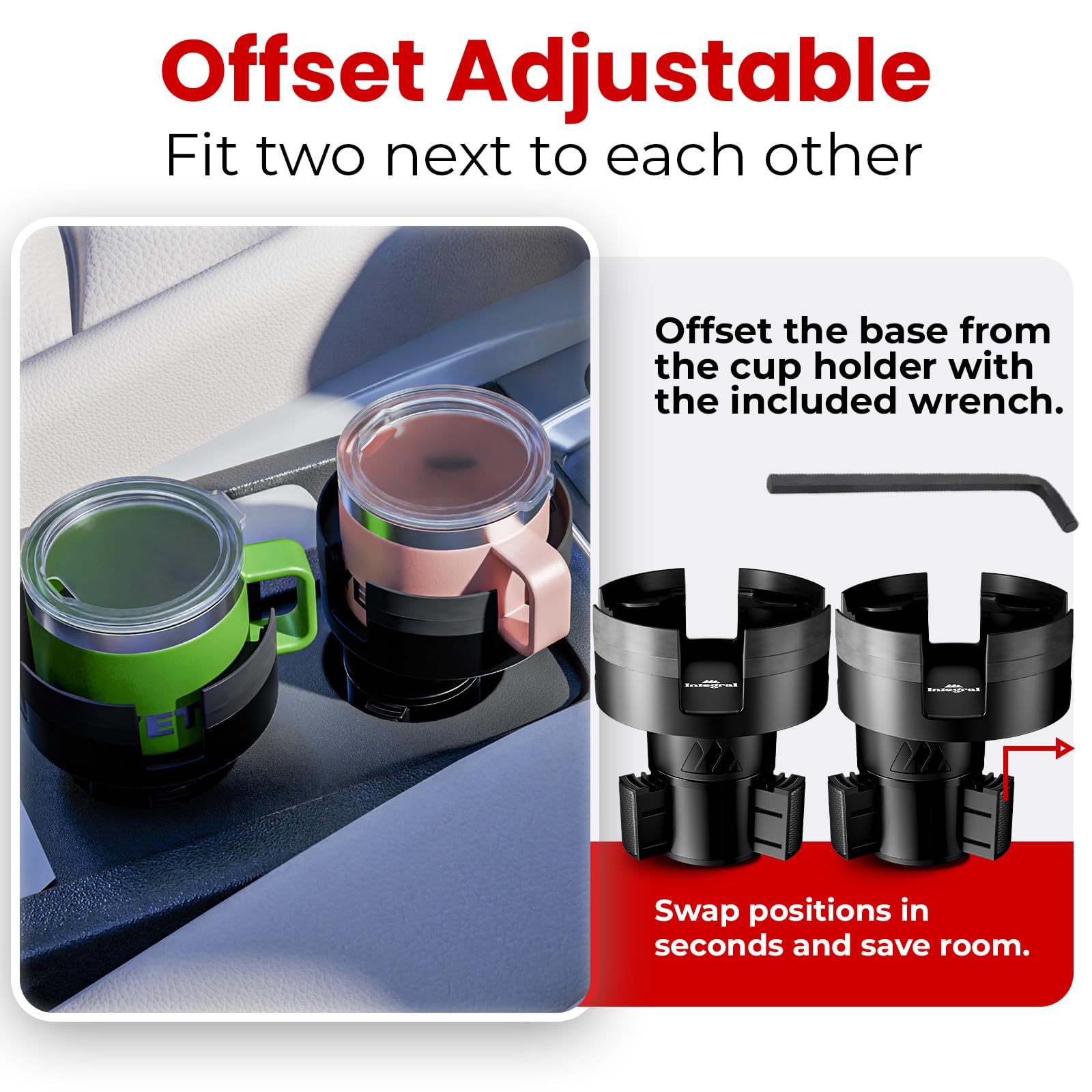 Integral Mug Integrator Expandable Mug Holder - YETI 14oz Rambler Cup Holder - Coffee Mug Car Cup Holder Expander with Adjustable Base - Rubber Tabs Hold Most Coffee Mugs Ramblers 10oz