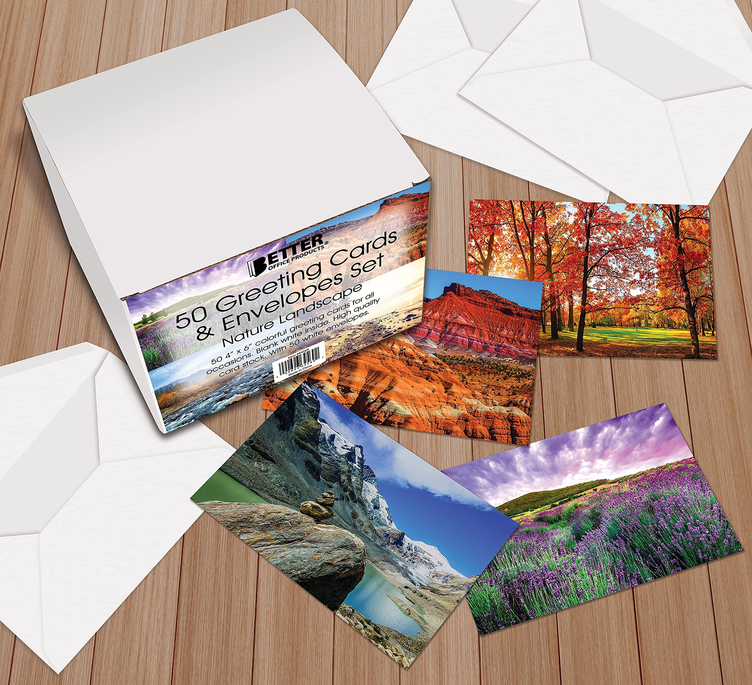Better Office Products 50-Pack All Occasion Greeting Cards Box Set, 4 x 6 inch, 50 Assorted Blank Note Cards & 50 Envelopes, 6 Nature Photography Americana Designs, Blank Inside, 50 Pack