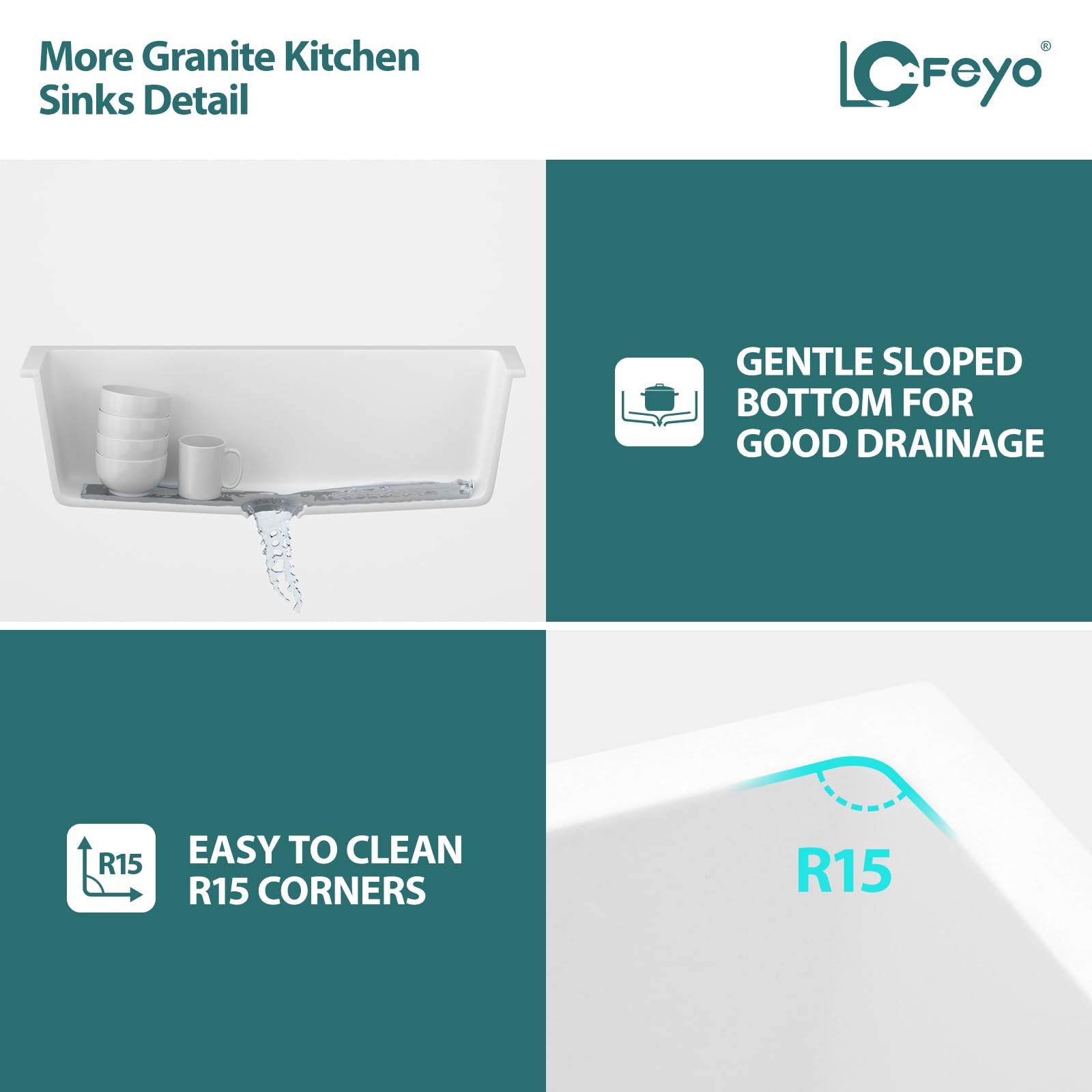 Lofeyo 33 Inch White Granite Composite Quartz Undermount Single Bowl Kitchen Sink Under Counter Contemporary Kitchen Deep Sink Basin 33"x19"