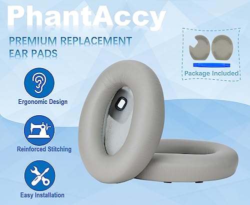 PhantAccy Replacement Ear Pads Cushions for Sony WH-1000XM4 Noise Canceling Headphones, with Soft-Touch Leather, Breathable Noise Isolation Memory Foam, Long-Lasting Comfort, Easy Installation (Gray)