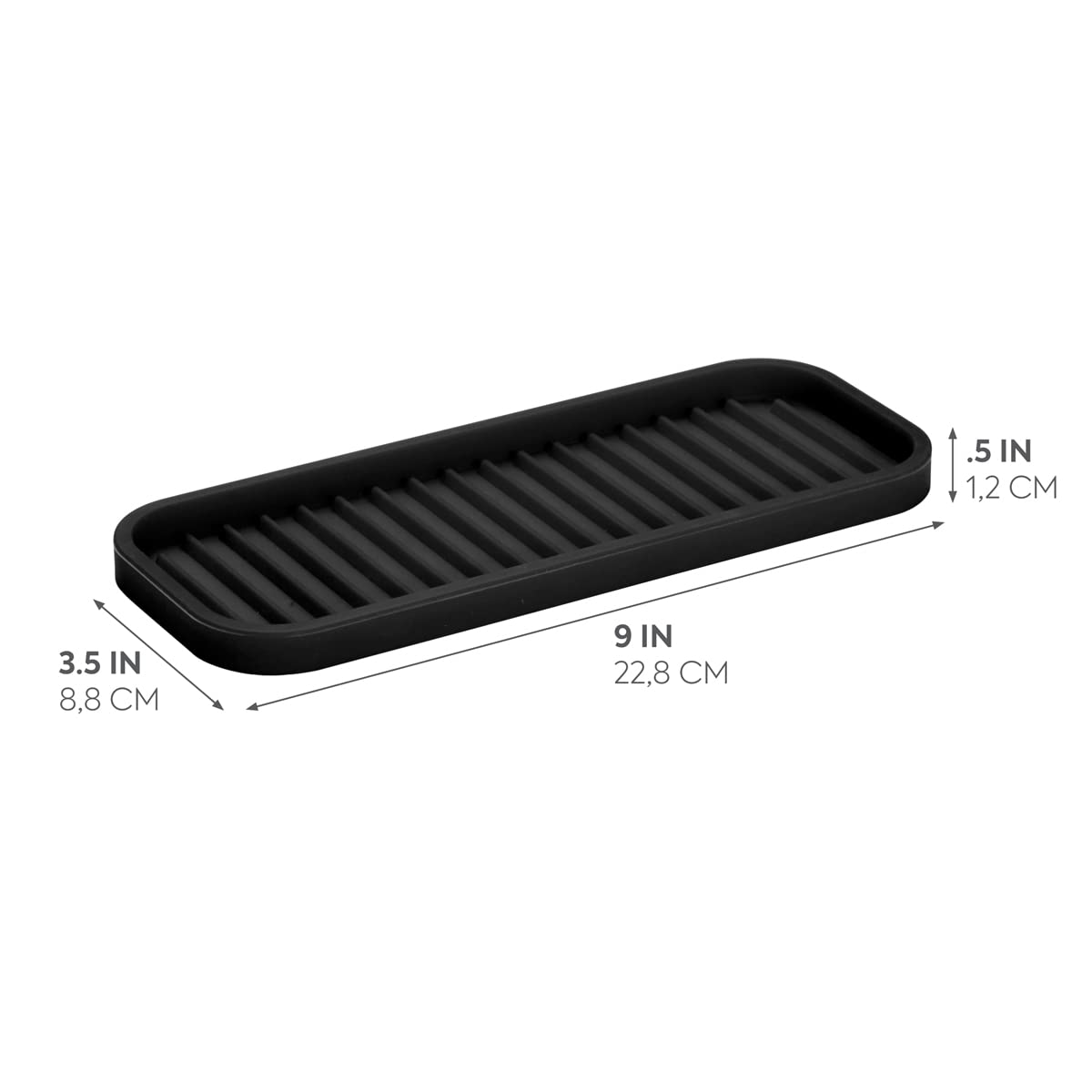 iDesign Lineo BPA-Free Flexible Silicone Sponge and Soap Tray, 9" x 3.5" x 0.5", Black