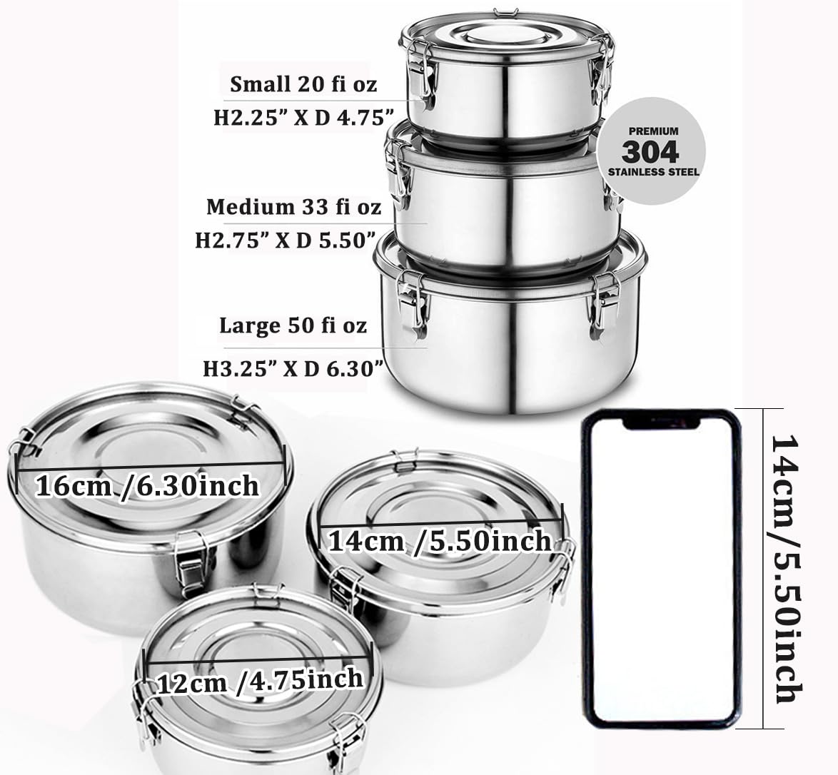Allprettyall Premium Stainless Steel Food Storage Containers 304 Grade The Original Leak-Proof, Airtight, Smell-Proof - Perfect For Camping Trips, Lunches, Leftovers, Soups, Salads