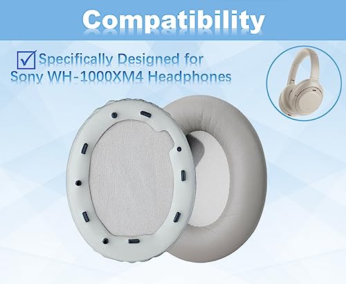 PhantAccy Replacement Ear Pads Cushions for Sony WH-1000XM4 Noise Canceling Headphones, with Soft-Touch Leather, Breathable Noise Isolation Memory Foam, Long-Lasting Comfort, Easy Installation (Gray)