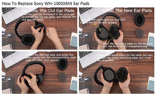 PhantAccy Replacement Ear Pads Cushions for Sony WH-1000XM4 Noise Canceling Headphones, with Soft-Touch Leather, Breathable Noise Isolation Memory Foam, Long-Lasting Comfort, Easy Installation (Gray)