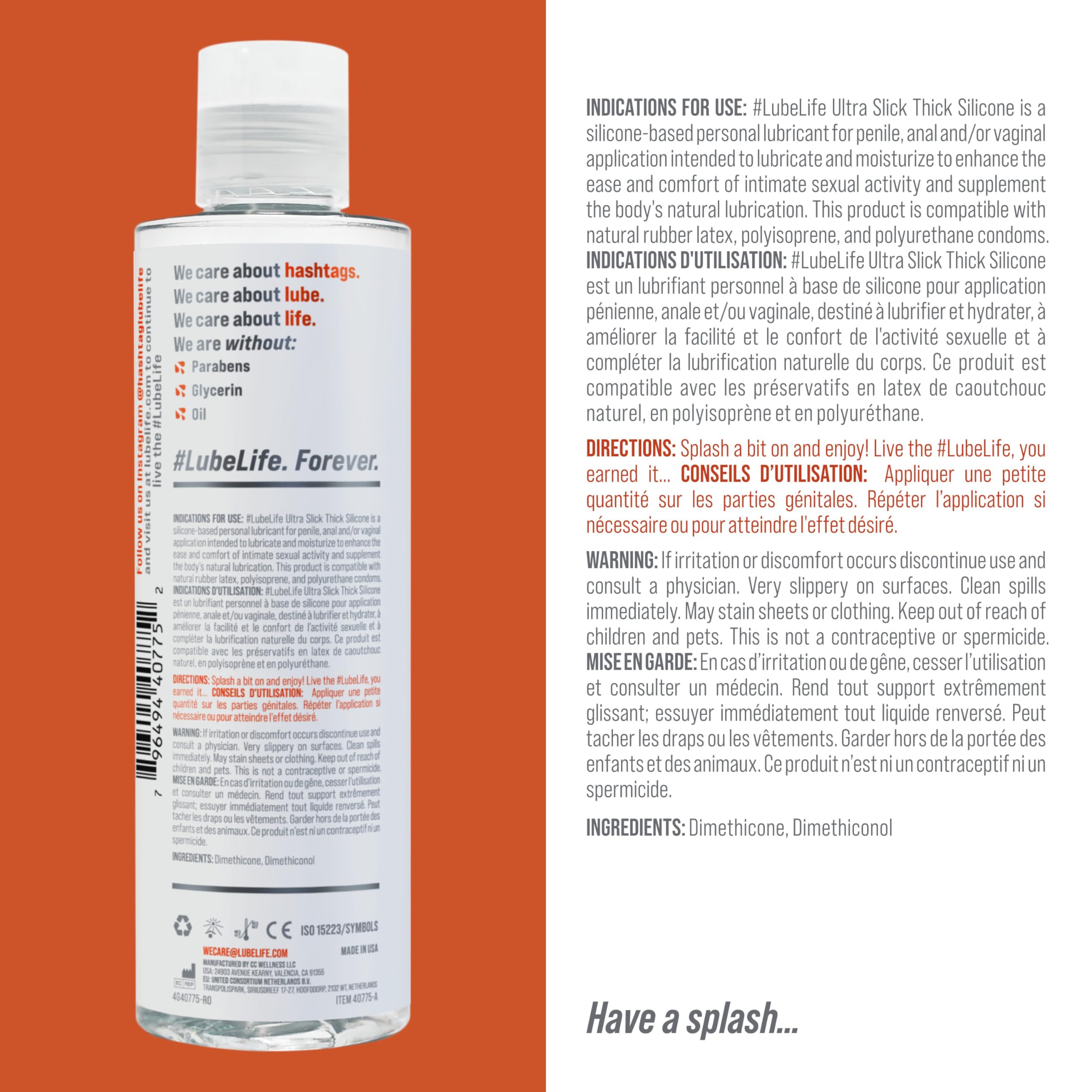 #LubeLife Ultra Thick Slick Silicone-Based Lubricant, Water Resistant, Thick Silicone Lube for Men, Women and Couples, 8 Fl Oz